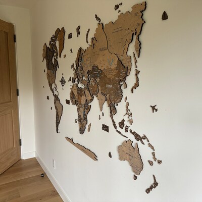 Wooden World Map Wall Decor, 3D World Map, World Map, Wood Map, Black ...