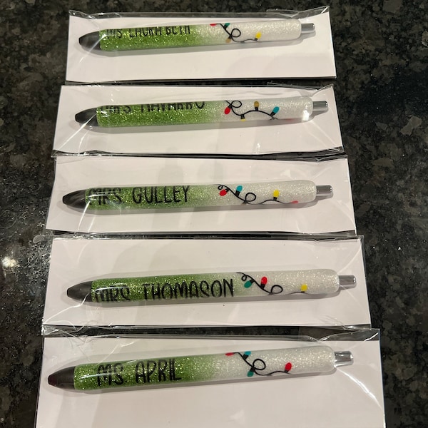 Christmas Lights Pen Personalized Epoxy Glitter Black Ink Pen ...
