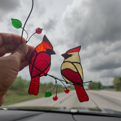 Cardinal Stained Glass Window Hangings Christmas Gifts Stained - Etsy