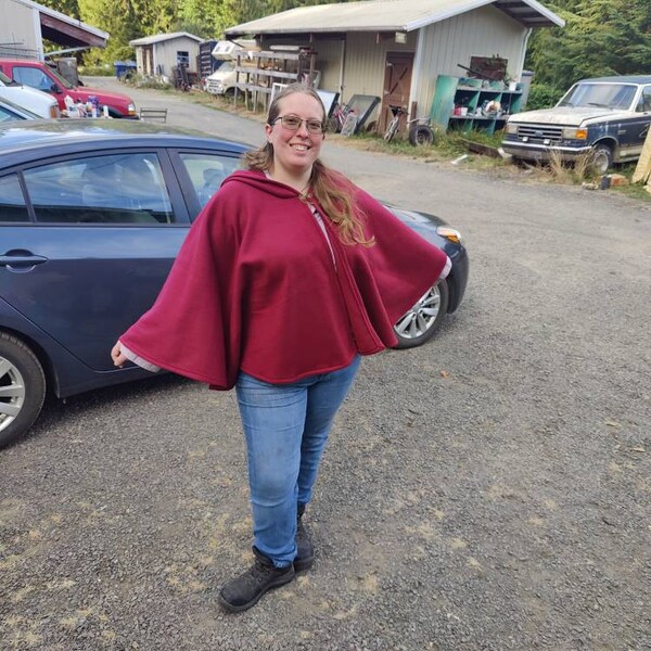 Short Fleece Cloak, Burgundy Wine Full Circle Cloak Cape With Hood - Etsy