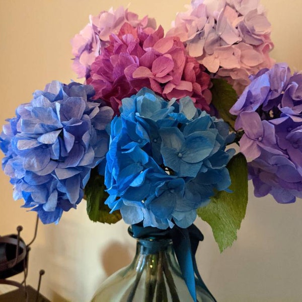 Realistic Crepe Paper Hydrangea – Faux Flower - Handmade Blue Purple ...
