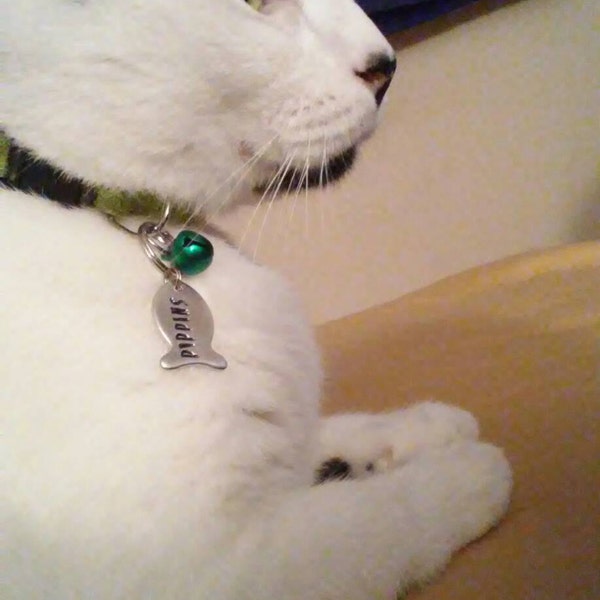 Cat Tag - Small Dog Tag - Fish Pet ID Tag - Hand Stamped Pet Name Tag ...