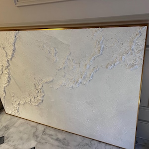 Original 3D White Minimalist Textured Wall Art Triptych Ocean Wave Painting on Canvas Neutural ...