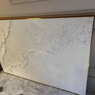 Original 3D White Minimalist Textured Wall Art Triptych Ocean Wave Painting on Canvas Neutural ...