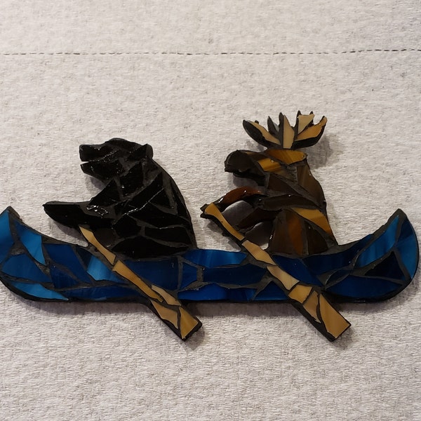 Bear and Moose in a Canoe Glass Mosaic - Etsy