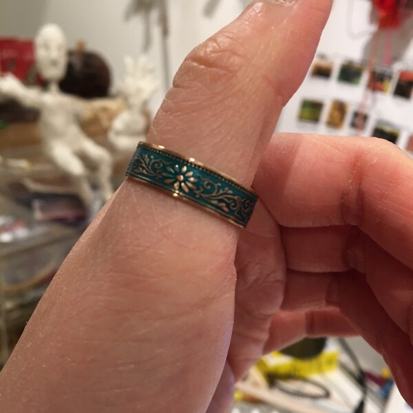 Coin Ring, Turquoise Ring, Japanese Ring, Bronze Ring, Japanese Coin ...