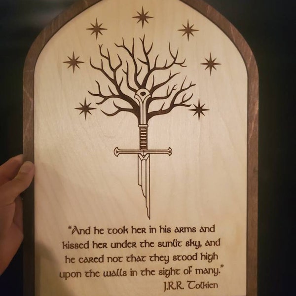 The Broken Sword and White Tree Wood Engraved Sign | Fantasy Ring Gift ...