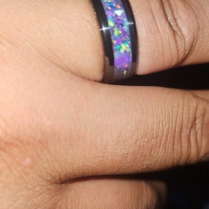 Black Ceramic Meteorite Ring Neon Green Opal Ring Glow in - Etsy