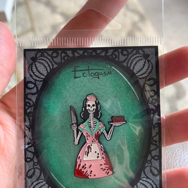 1950's Halloween Skeleton Diner Waitress Enamel Pin Bloody Cherry Pie ...