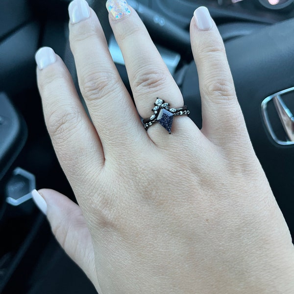 Galaxy Orion Nebula Ring for Women, Engagement Ring Set, Black Titanium ...