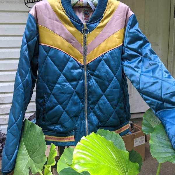 Classic Rock Couture Peacock Rising Sun Bomber Jacket Quilted 70s Satin ...