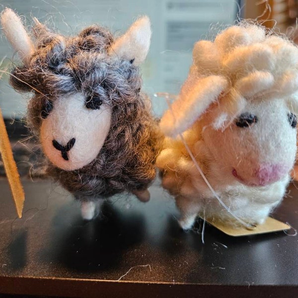 Felt Mini Sheep Ornament With a Hemp String Loop, Easter Basket Stuffer ...