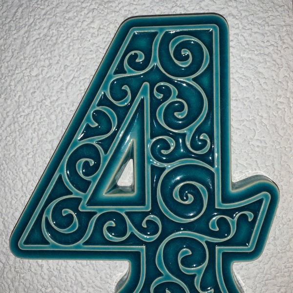 Ceramic House Number 4, Turquoise - Etsy