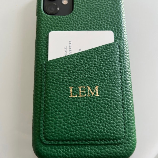 Monogrammed Croc Leather Phone Case With Card Holder, Custom iPhone ...