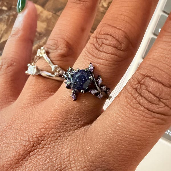 Gothic Amethyst Couple Rings His and Hers Ring Set Vintage Amethyst ...