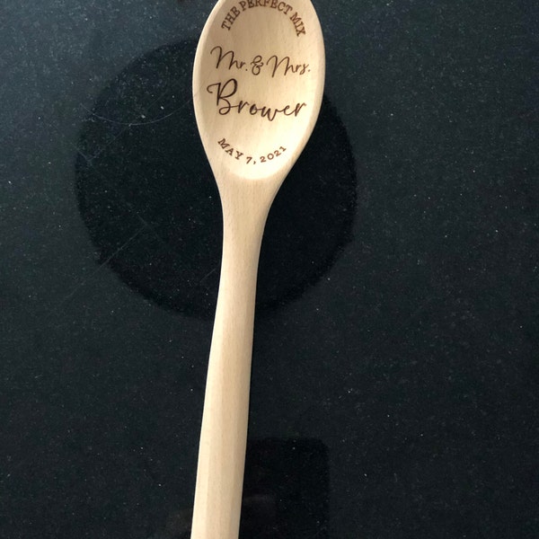 The Perfect Mix Mr. and Mrs. Wood Mixing Spoon | Personalized Custom ...
