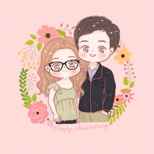 Custom Cute Chibi Portrait Couple Cartoon Art Illustration Commission ...