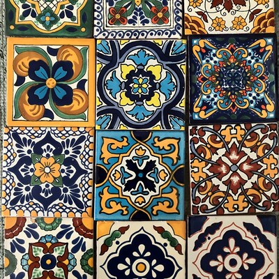 50 Mixed Talavera Tiles, Mexican Tile, Ceramic Tile, Handmade, Hand ...