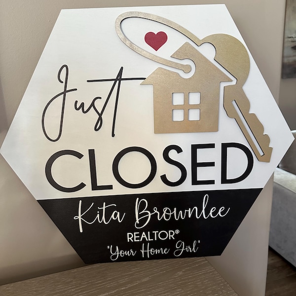 Hexagon Real Estate Closing Sign: UV Printed Birch Wood Prop - Etsy