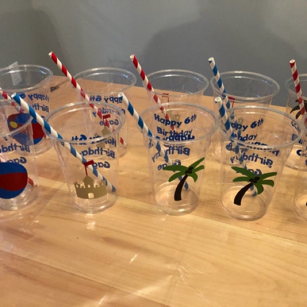 Beach Party Cups, Beach Birthday Party Cups, Beach Baby Shower Cups ...