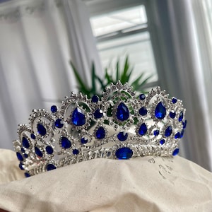 Royal Blue Crystal Crown, Blue Rhinestone Silver Tiara, Blue Crystal ...