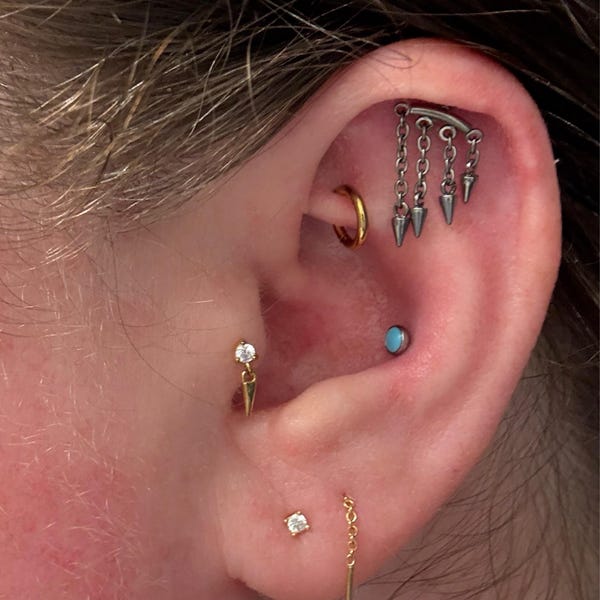 16G Dangle Cartilage Earring Stud/hidden Helix Piercing/conch Piercing/curved Bar Piercing ...