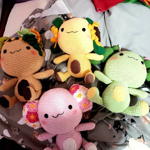 Flower Axolotl Crochet, Axolotl Plush, Stuffed Axolotl, Sunflower ...