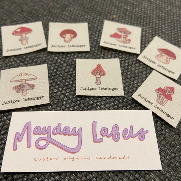 Mushroom Fabric Labels: Personalized Organic Cotton Name Tags - Etsy