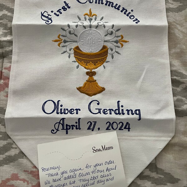 Personalized First Communion Banner With Embroidered Chalice With Host ...