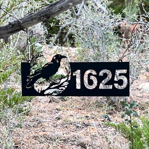 Personalized Crow Raven Metal Address Sign House Number, Custom Hanging ...