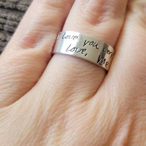 Custom Handwriting Ring • Wide Handwriting Band in Sterling Silver ...