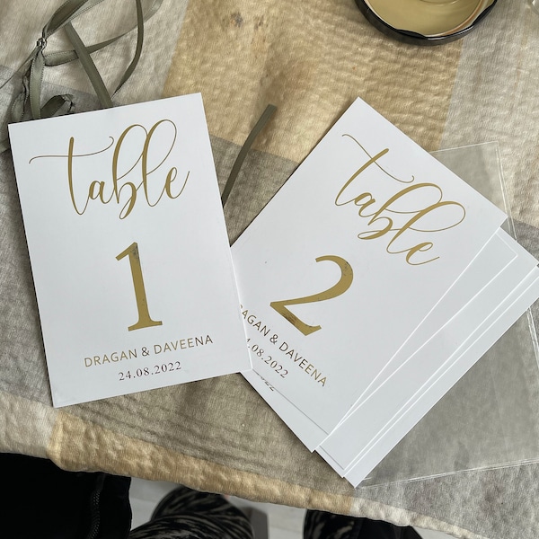 Wedding Table Numbers . Gold Foil. Table Numbers Cards Size A6 ...