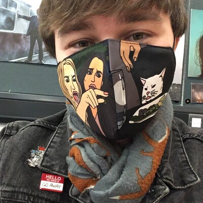 Cat Meme Mask Bundle of 2 Meme Angry Woman Vs Cat Face Mask, Crying Cat ...