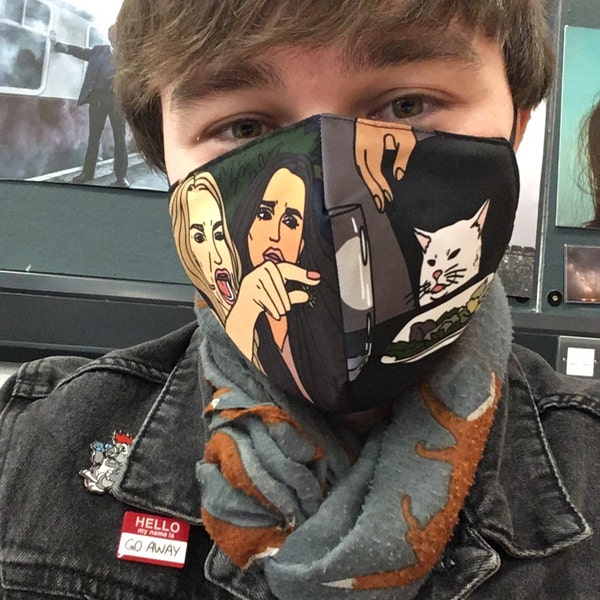 Cat Meme Mask Bundle of 2 Meme Angry Woman Vs Cat Face Mask, Crying Cat ...