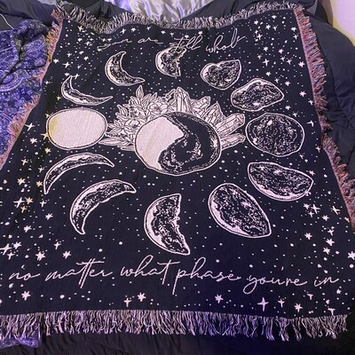 Moon Phase Woven Throw Blanket, You Are Whole Moon Phase Pattern Woven ...