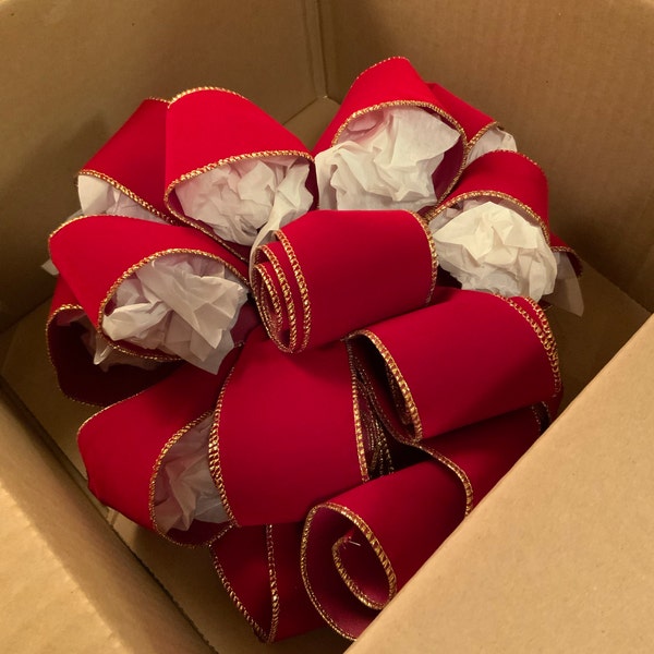 Scarlet Red Velvet Bow, Gold Edge Ribbon, Wreath or Lantern Decoration ...