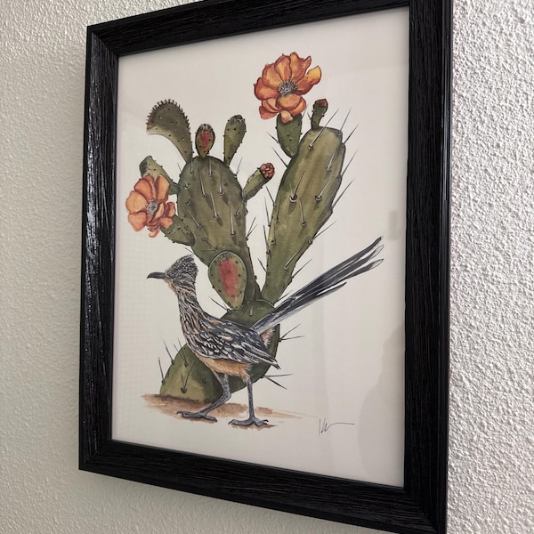 Roadrunner Fine Art Print: Prickly Pear Cactus Watercolor - Etsy