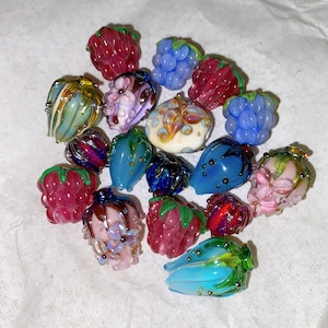 Bright Pink Lampwork Raspberry, Frost Glass Berries, Lampwork ...
