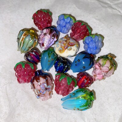 Bright Pink Lampwork Raspberry, Frost Glass Berries, Lampwork ...