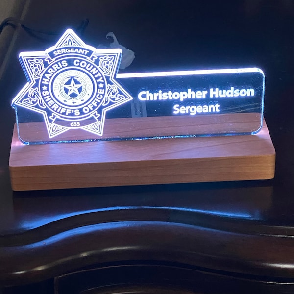 Personalized LED Light Desk Name Plate and Business Card Holder. Maple ...