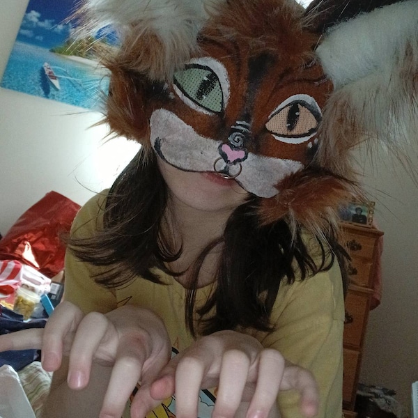 Therian Wolf Mask Realistic Half Face Cosplay Mask Faux Fur Wolf Mask ...