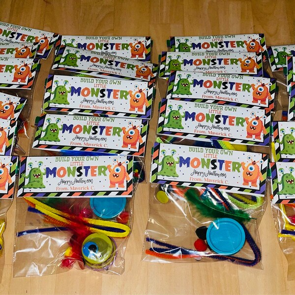 Halloween Monster Bag Toppers: Editable Printable Party Tags Hatt1 - Etsy