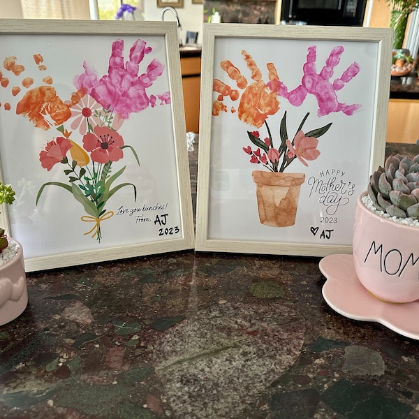 Mothers Day Flower Handprint Art Bundle, Printable | Mom Craft Gift ...