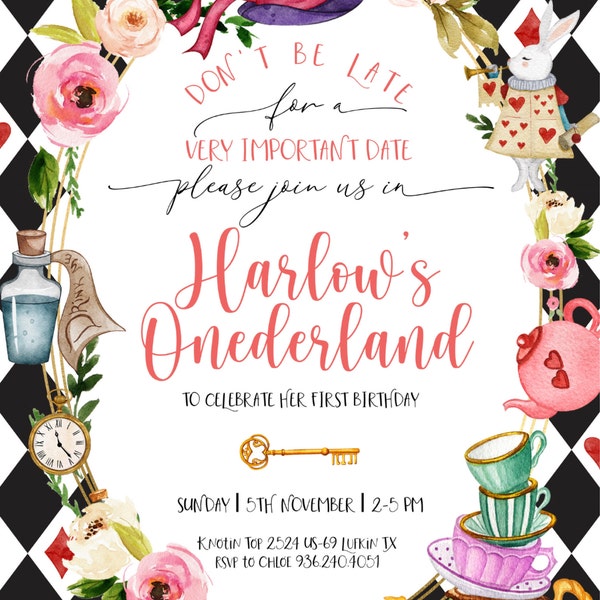 Alice in Wonderland Invitation, Alice in Onederland 1st Birthday, Mad ...