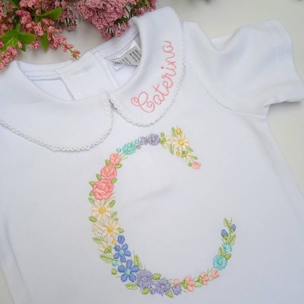 Machine Embroidery LETTER C Uppercase 9,7cm /3.85" Tall Dainty Floral ...