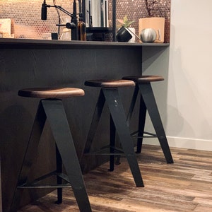 Bar Height, Windmill Stool, Metal Base, Solid Wood Seat, Swivel and ...