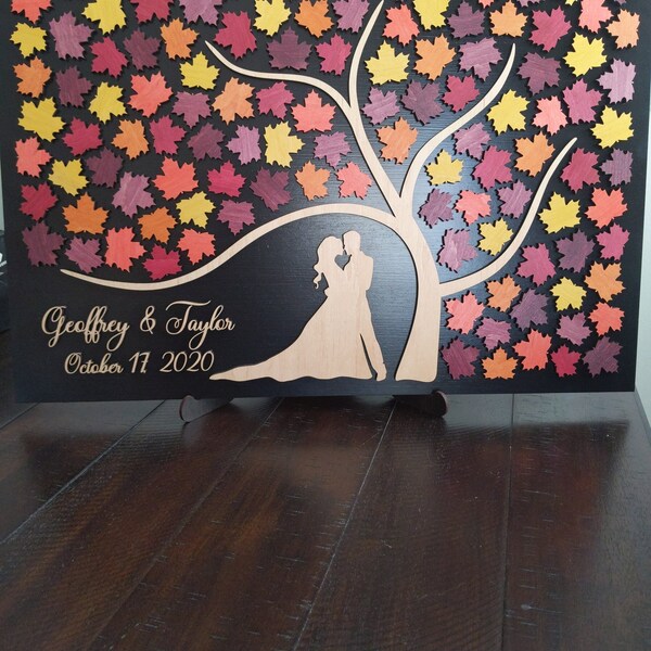 Autumn Wedding Guestbook Alternative Tree of Maple Leaves Guest Book 3D ...