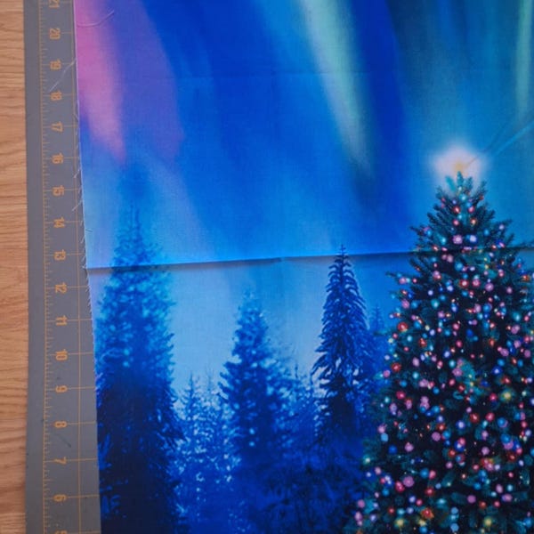 Winter Solstice Christmas Tree Under Aurora Borealis Panel 24"x43" 100% ...