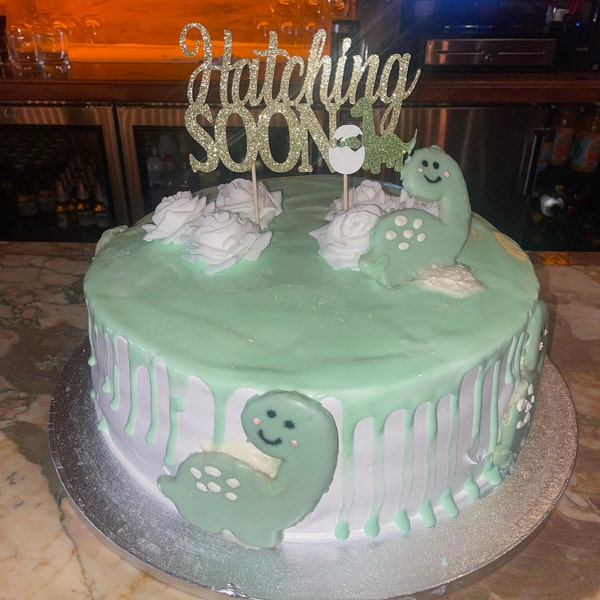 Hatching Soon Cake Topper | Dinosaur Topper | Dinosaur Baby Shower ...