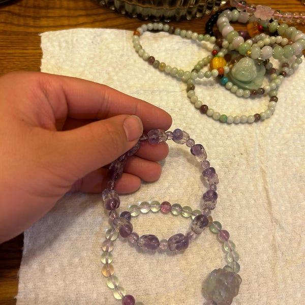 Ice Rhodonite Bracelet, Rose Rhodonite, Sakura, Cherry Rain, Round Bead ...